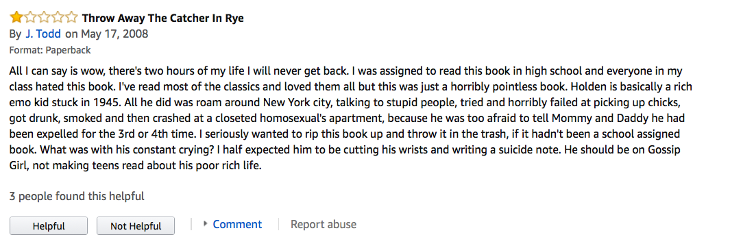 The 100 Best One-Star Reviews of The Catcher in the Rye | Literary Hub