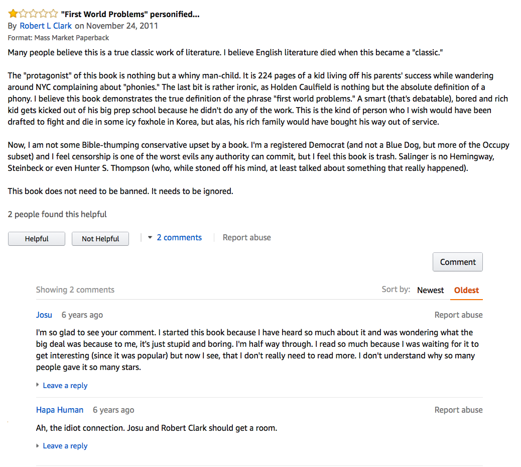 The 100 Best One-Star Reviews of The Catcher in the Rye | Literary Hub