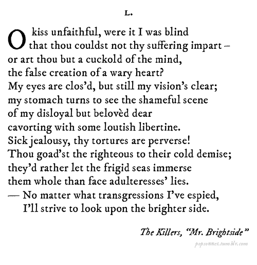 All your favorite pop songs reimagined as sonnets. ‹ Literary Hub