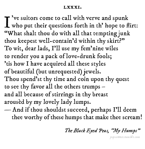 All your favorite pop songs reimagined as sonnets. ‹ Literary Hub